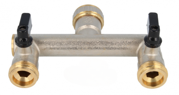 Messing 2 Fach-Verteiler 3/4", 2 x 3/4" AG mit Absperrung/Kugelhahn x 3 ...