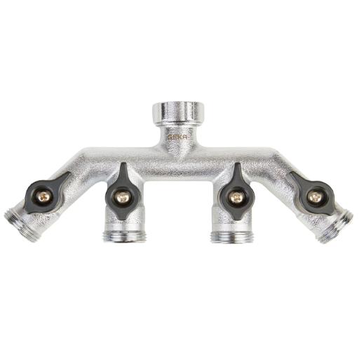 Messing 4 Fach-Verteiler 3/4", 4 x 3/4" AG mit Absperrung/Kugelhahn x 3 ...